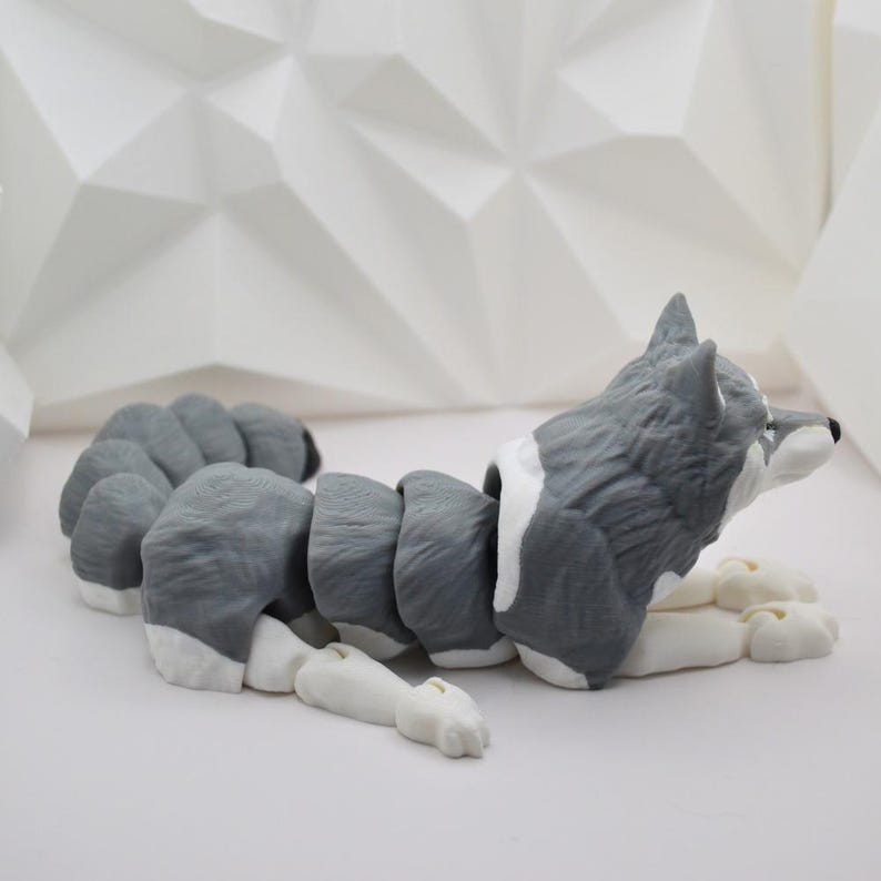 Articulated Wolf Figurine – 3D Printed Flexible Animal Toy | Fidget ...