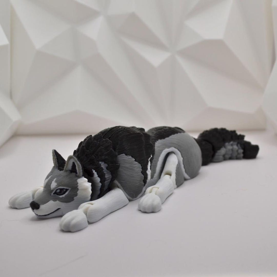 Articulated Wolf Figurine – 3D Printed Flexible Animal Toy | Fidget Wildlife Model, Poseable ...