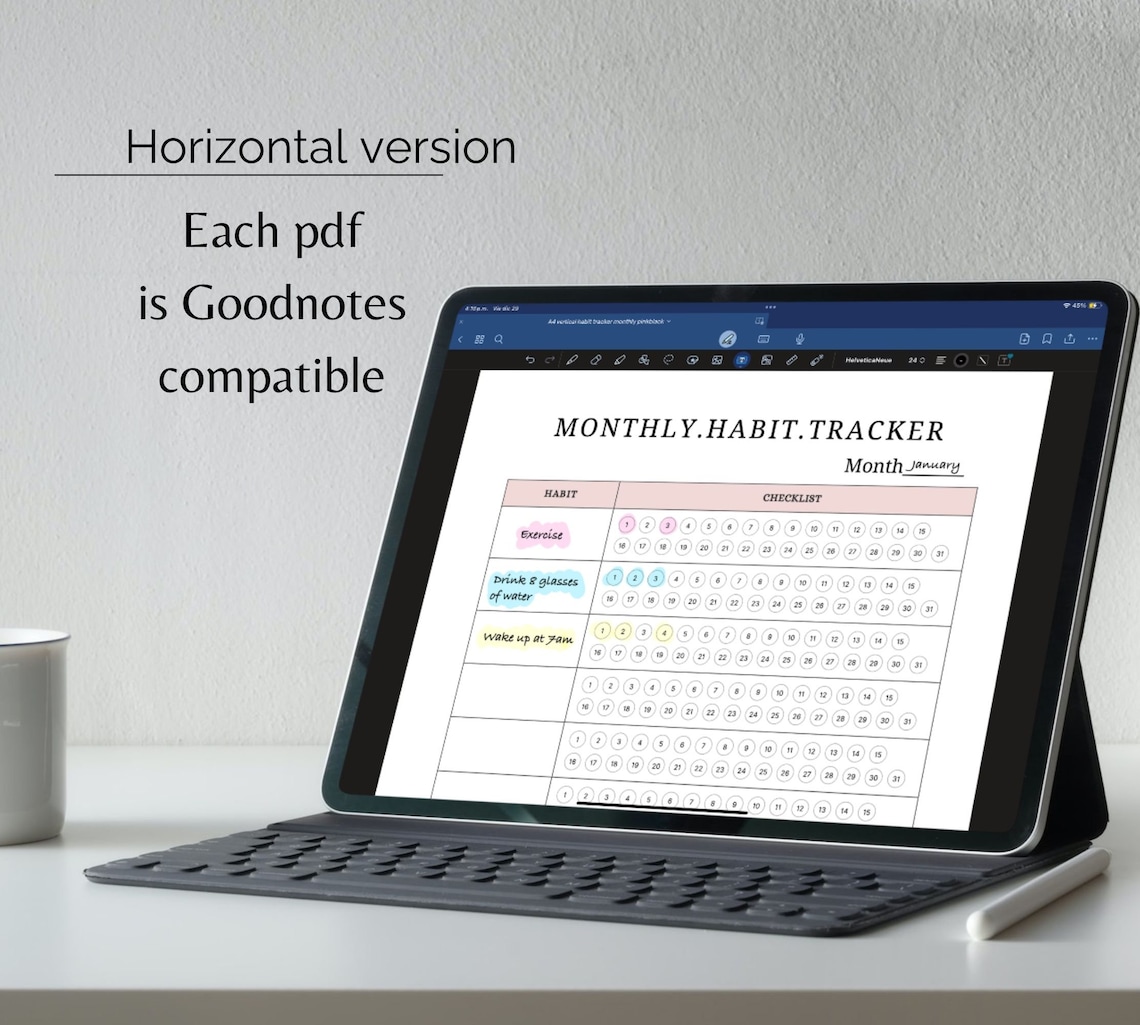 Habit Tracker Printable, Habit Tracker Monthly, iPad Tablet Habit ...