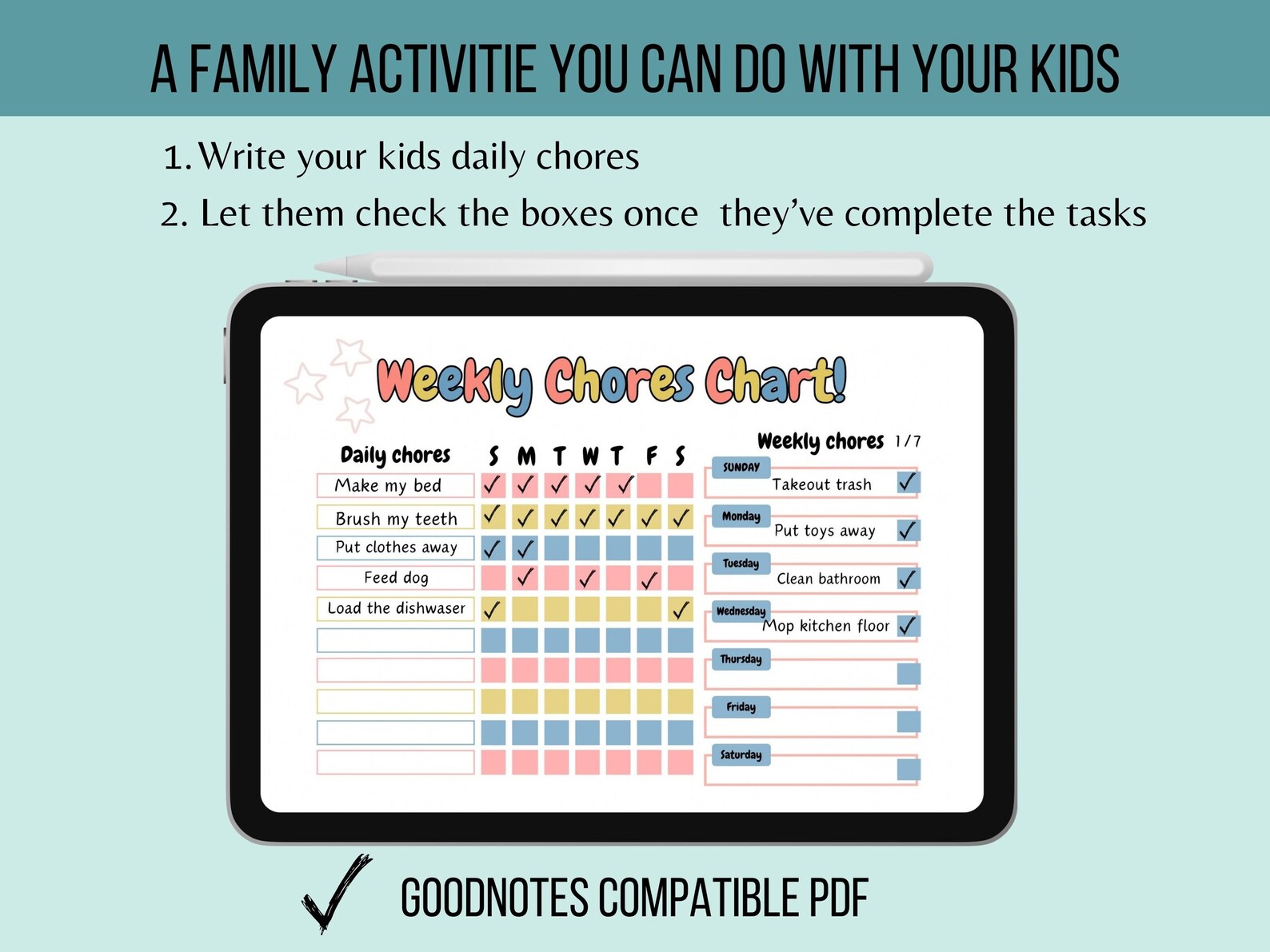 Chores Chart Kids Printable, Kids Chore Chart, Household Chores ...