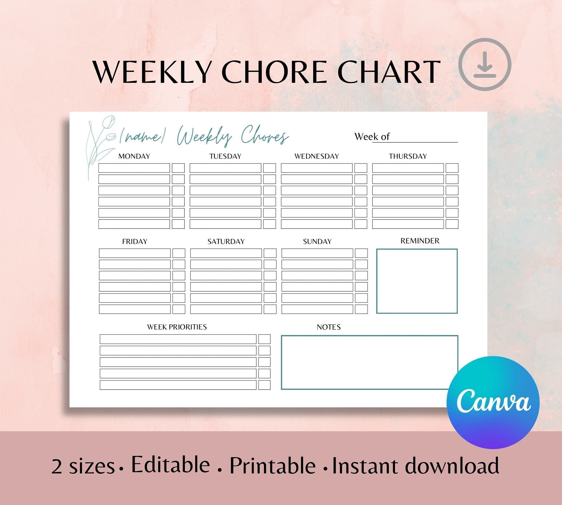 Kids Chore Chart Template Canva, Daily Weekly Responsibility Chart ...