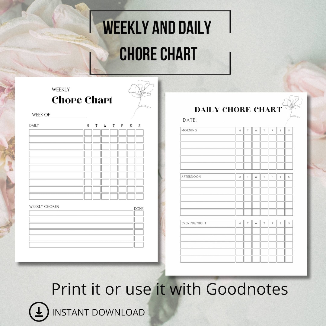 Chores Chart Printable, Weekly Chore Chart Adult, Fantasy Chore Chart ...