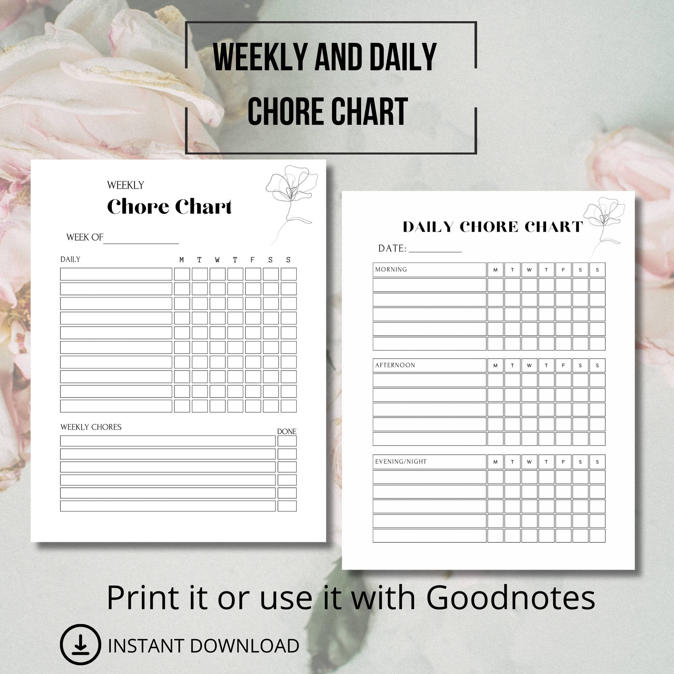 Chores Chart Printable, Weekly Chore Chart Adult, Household Chores ...