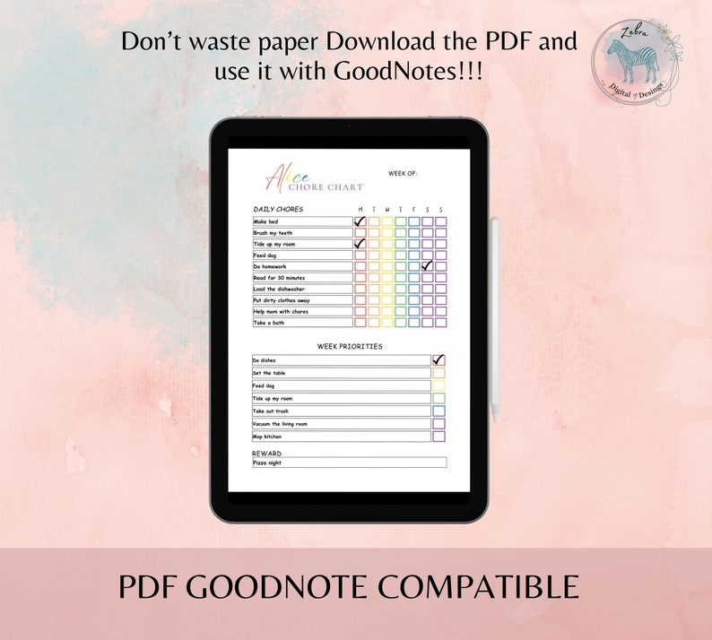 Chore Chart for Kids Editable, Responsibility Chart for Kids, Daily ...