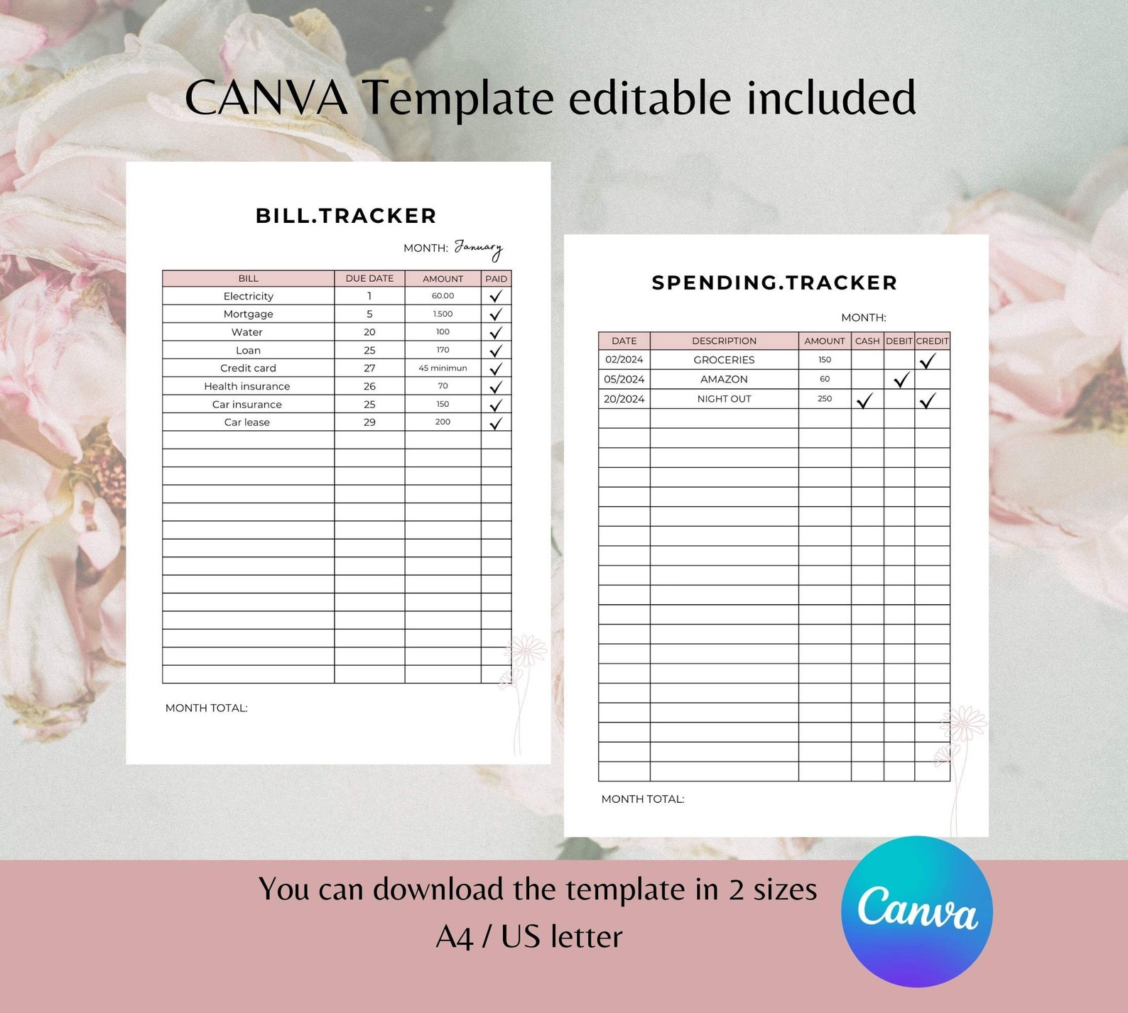 Spending Tracker Printable, Bill Tracker Printable Monthly, Expenses ...