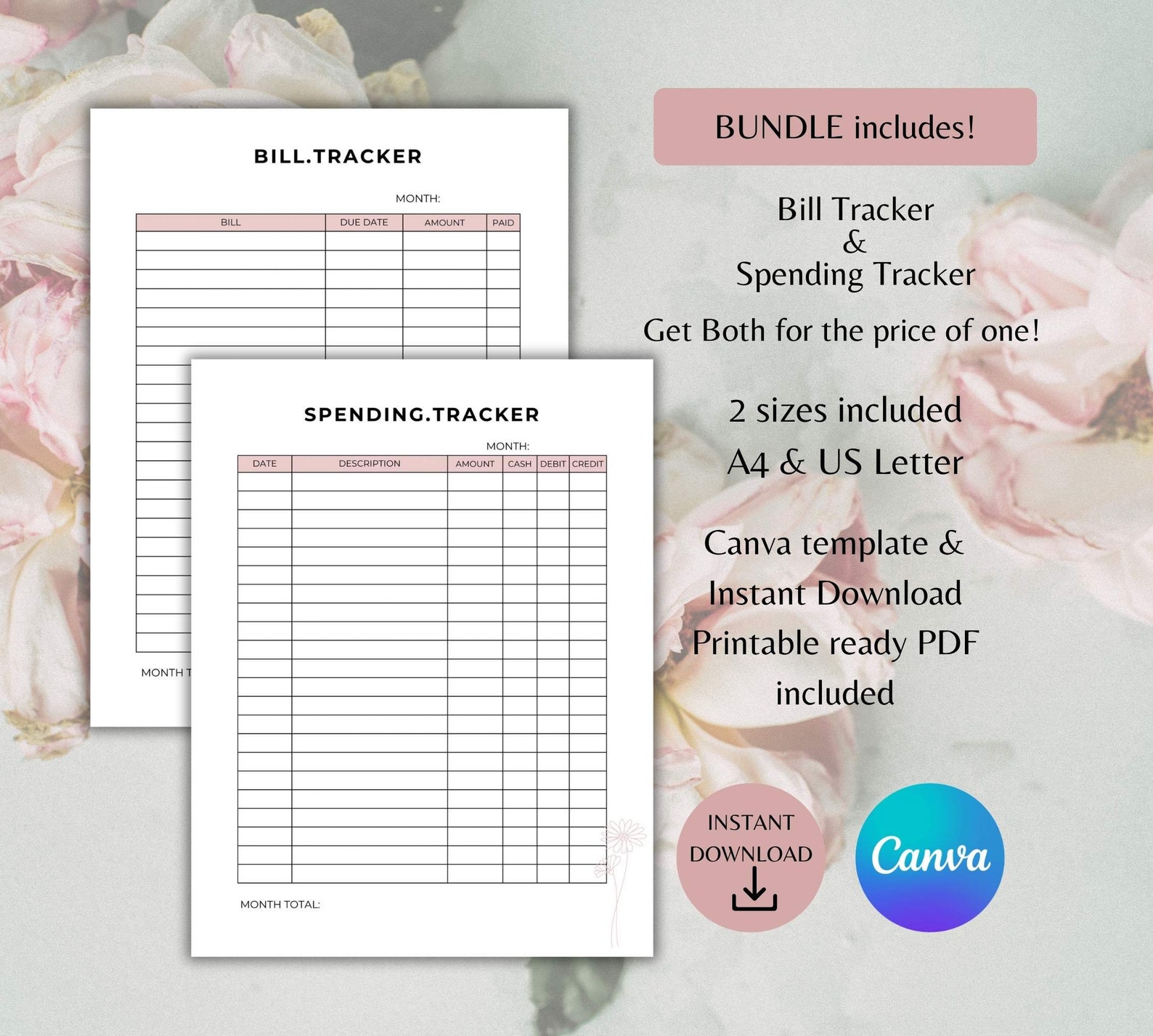 Spending Tracker Printable, Bill Tracker Printable Monthly, Expenses ...