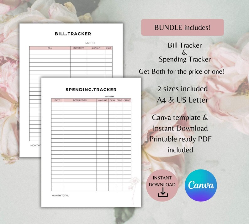 Spending Tracker Printable, Bill Tracker Printable Monthly, Expenses ...