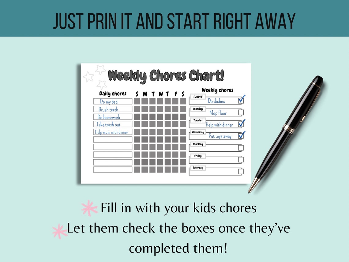 Chores Chart Kids Printable, Kids Chore Chart, Household Chores ...