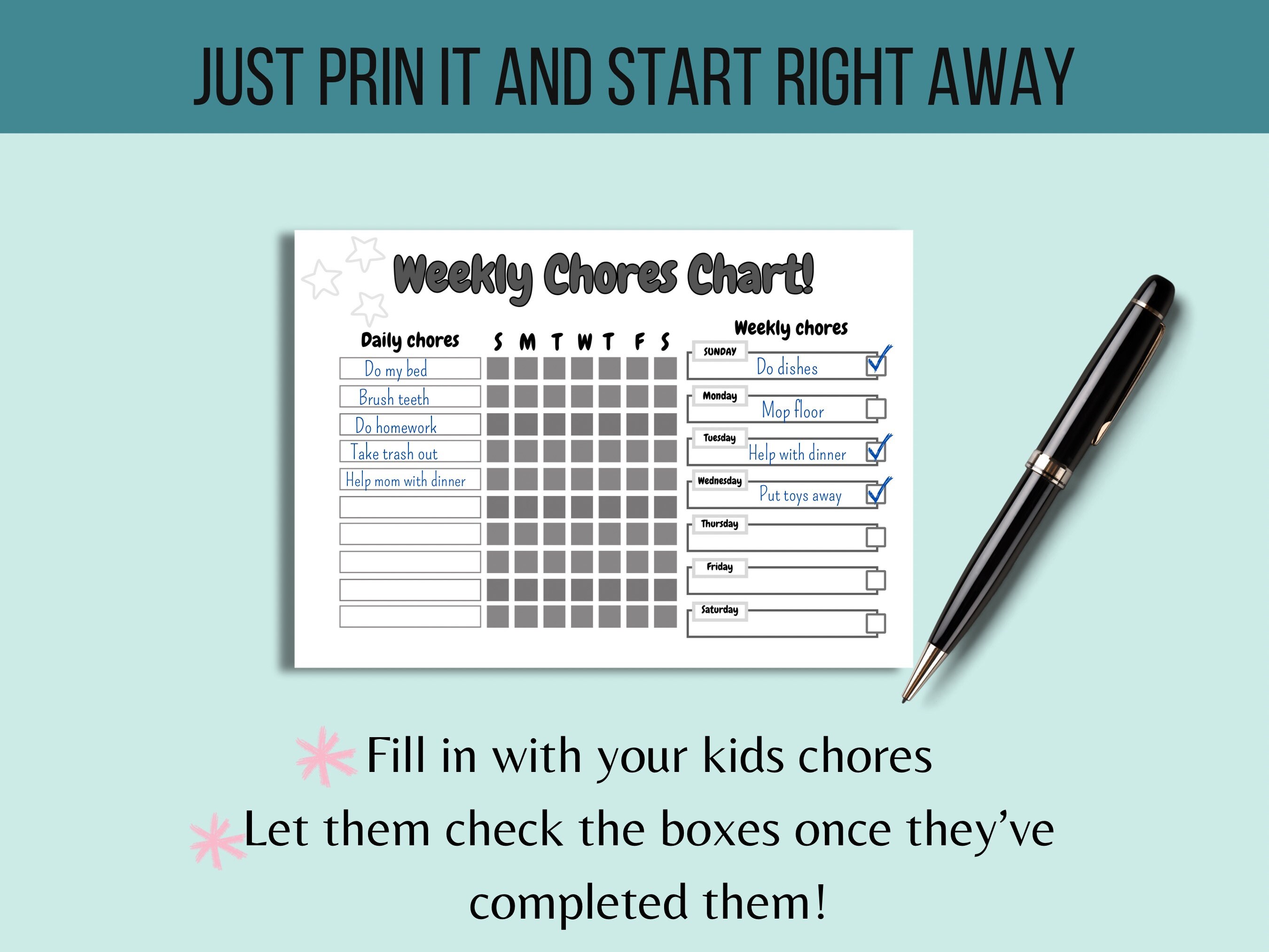 Chores Chart Kids Printable, Kids Chore Chart, Household Chores ...