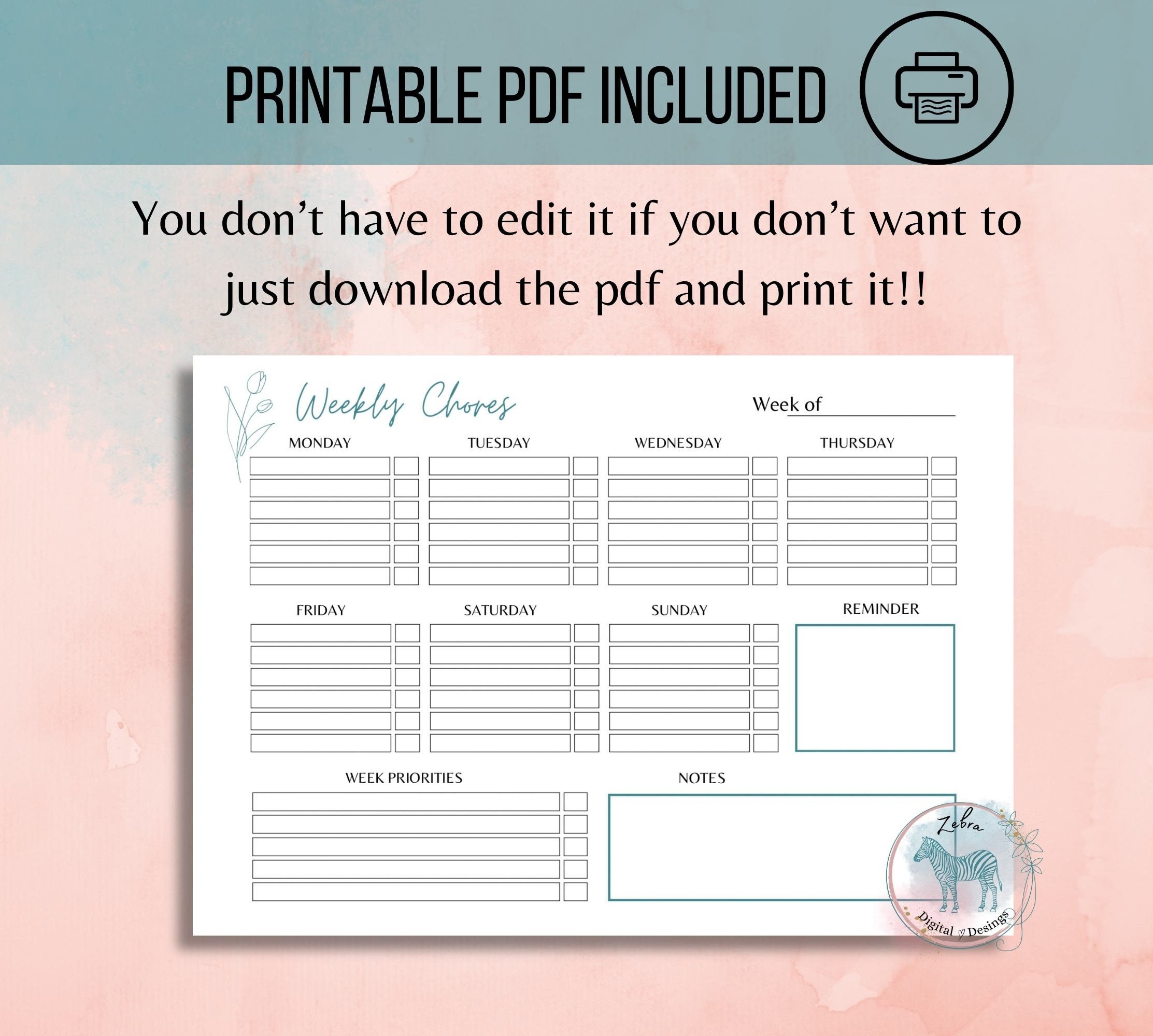 Kids Chore Chart Template Canva, Daily Weekly Responsibility Chart ...
