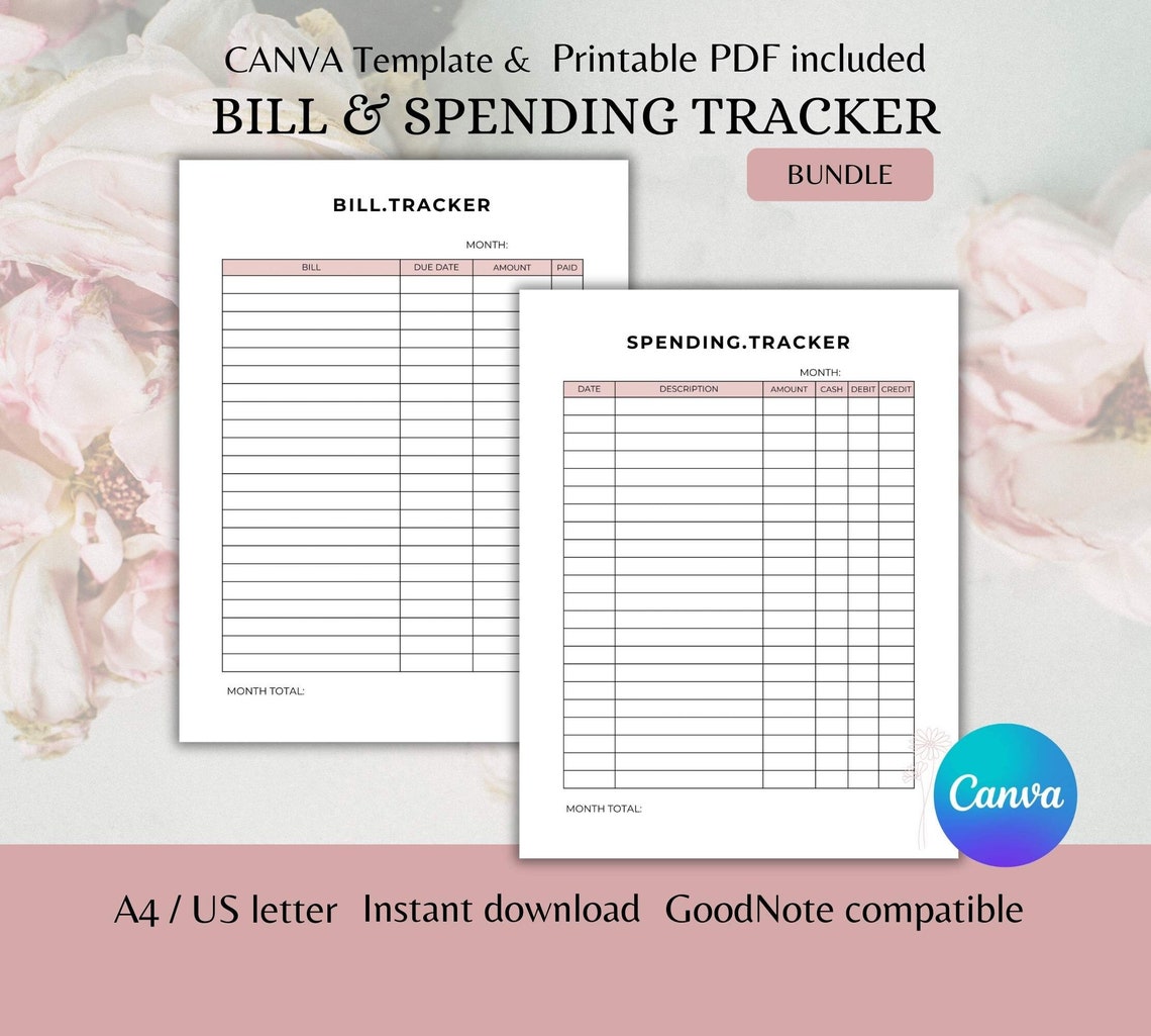Spending Tracker Printable, Bill Tracker Printable Monthly, Expenses ...