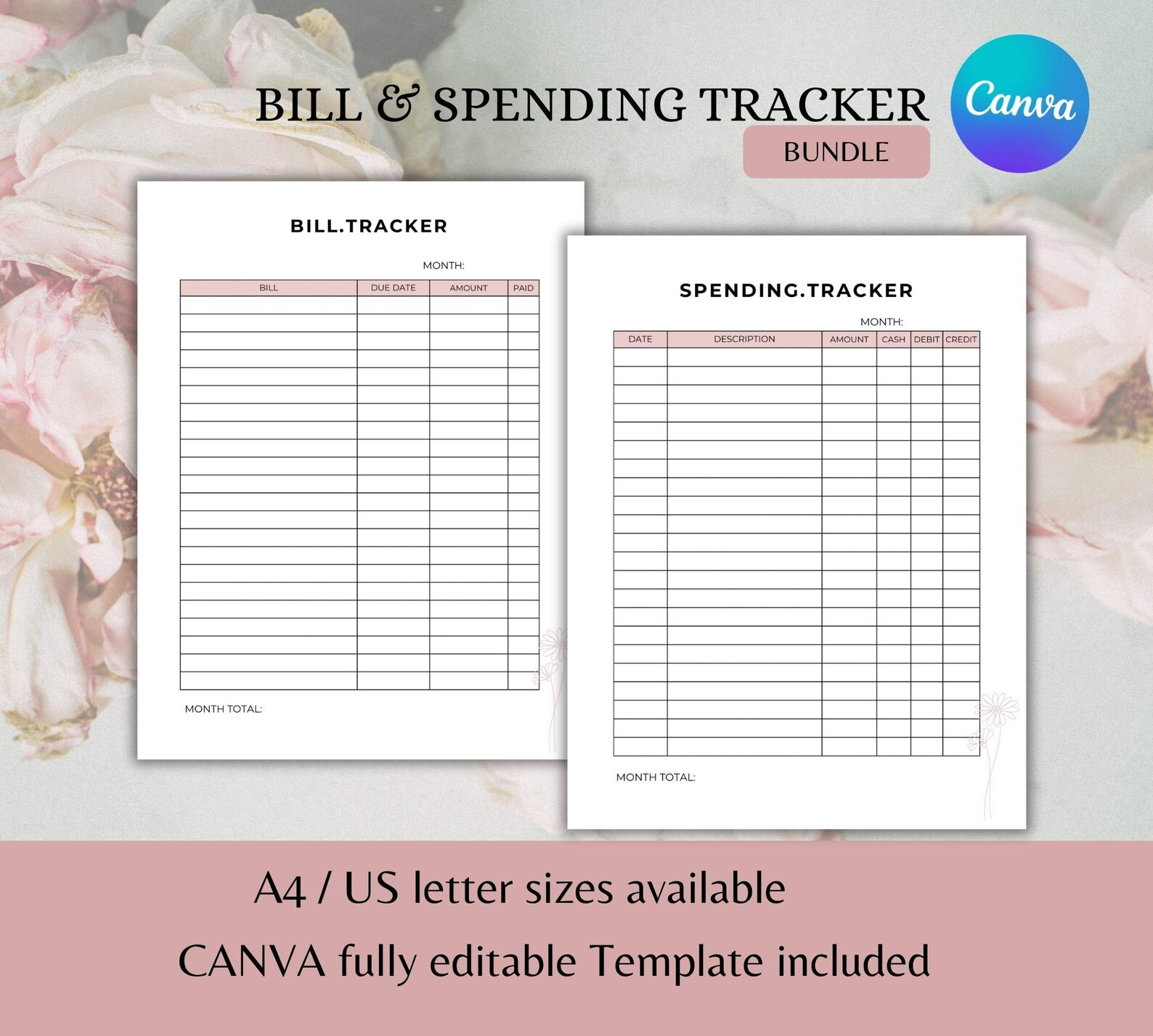Spending Tracker Printable, Bill Tracker Printable Monthly, Expenses ...
