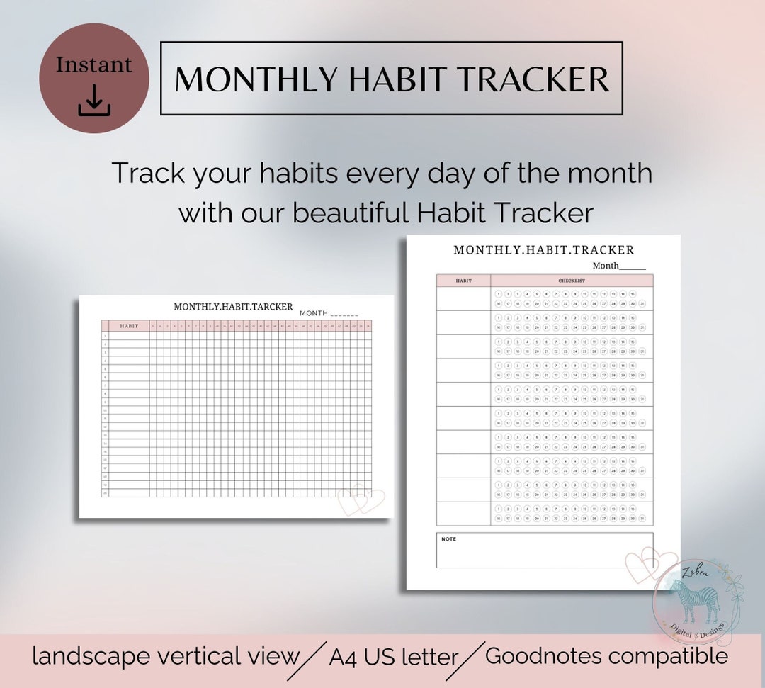 Habit Tracker Printable, Habit Tracker Monthly, iPad Tablet Habit ...