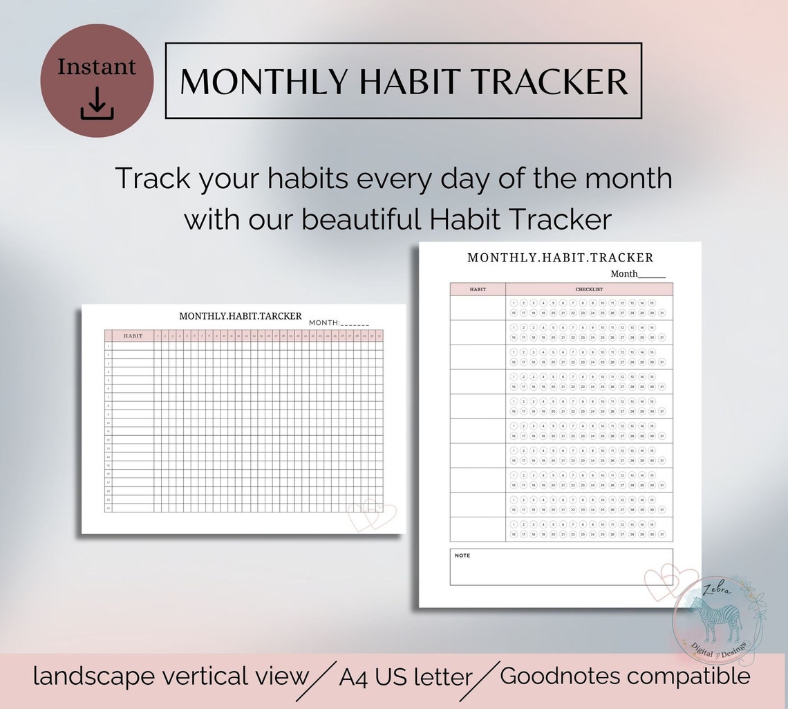 Habit Tracker Printable, Habit Tracker Monthly, iPad Tablet Habit ...