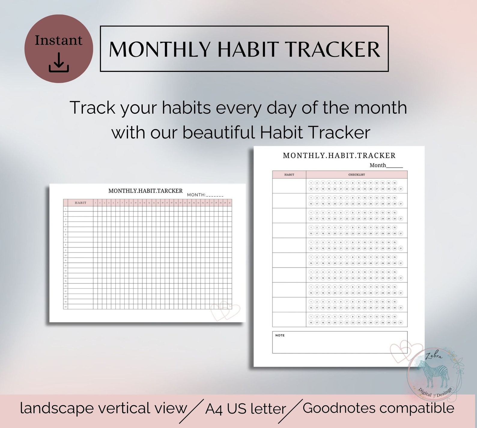 Habit Tracker Printable, Habit Tracker Monthly, iPad Tablet Habit ...