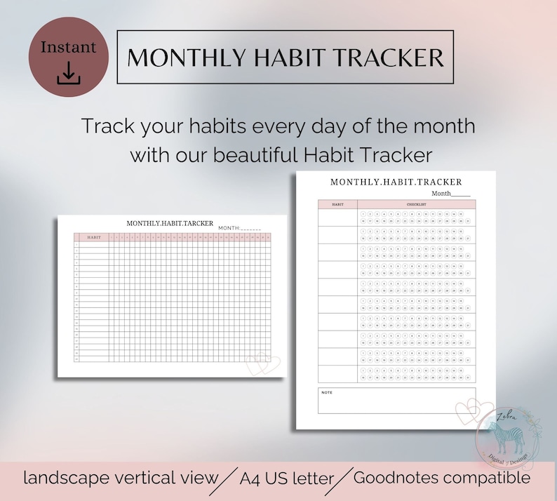 Habit Tracker Printable, Habit Tracker Monthly, iPad Tablet Habit ...