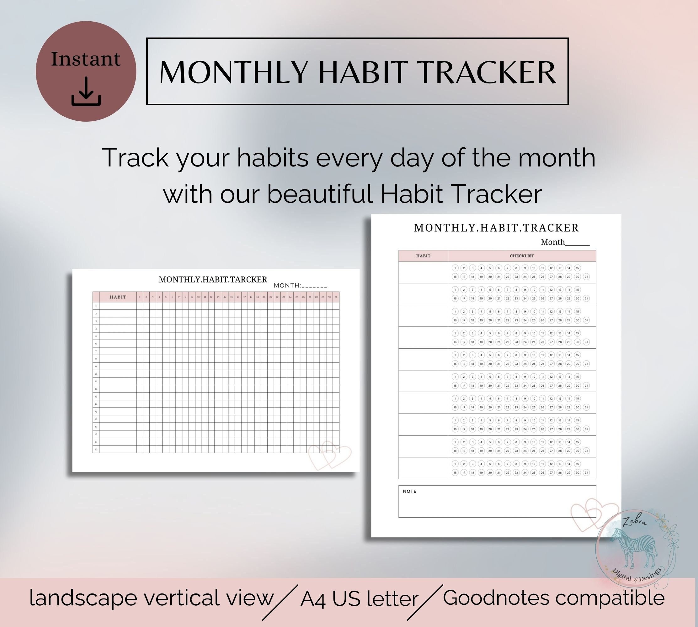 Habit Tracker Printable, Habit Tracker Monthly, iPad Tablet Habit ...