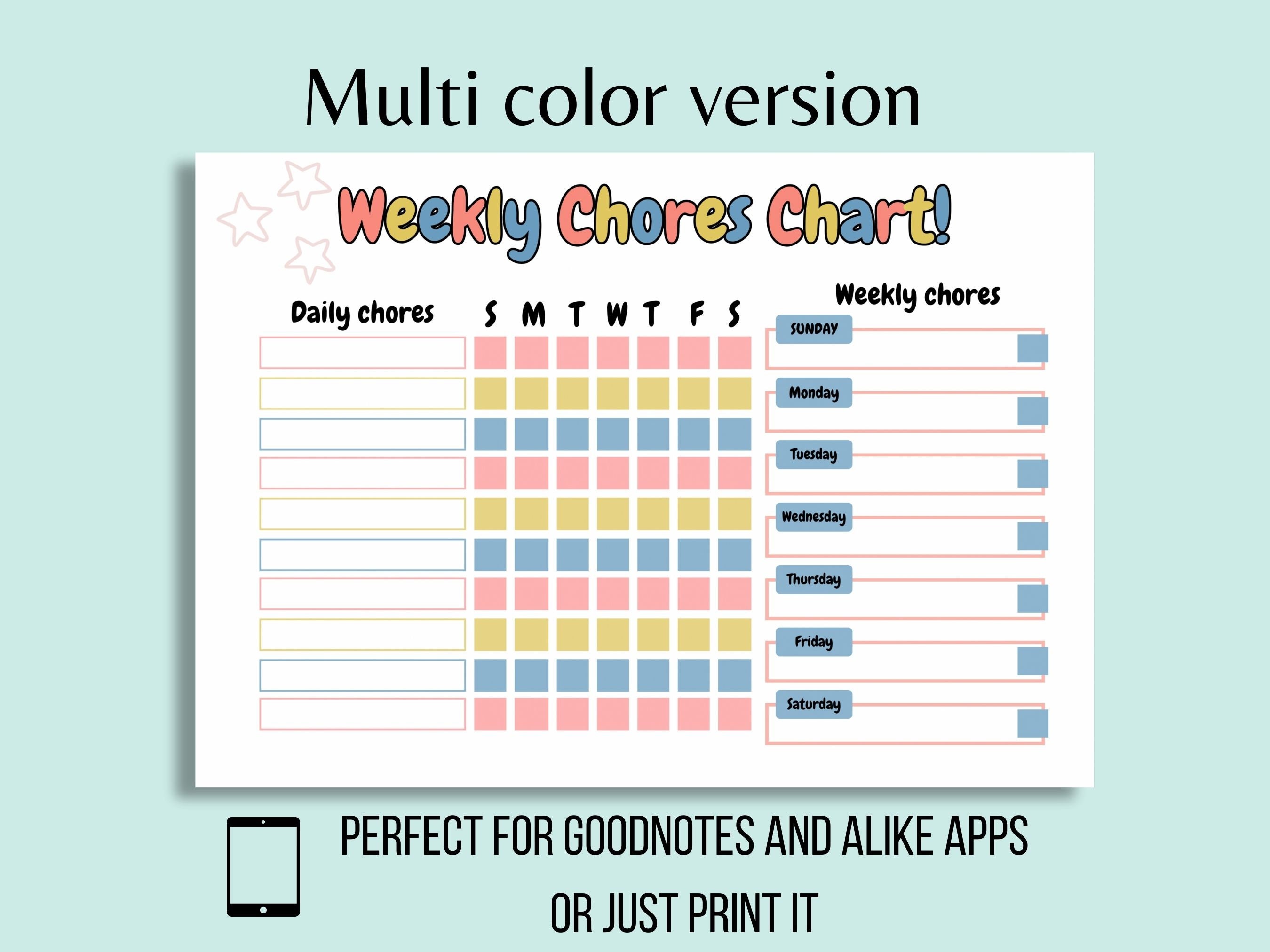 Chores Chart Kids Printable, Kids Chore Chart, Household Chores ...