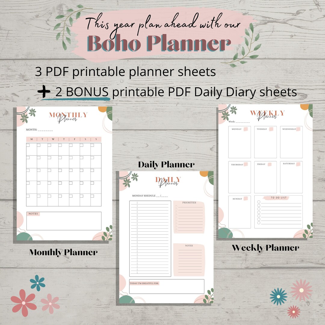 Printable Planner, Personal Planner Bundle, Daily Weekly Monthly ...