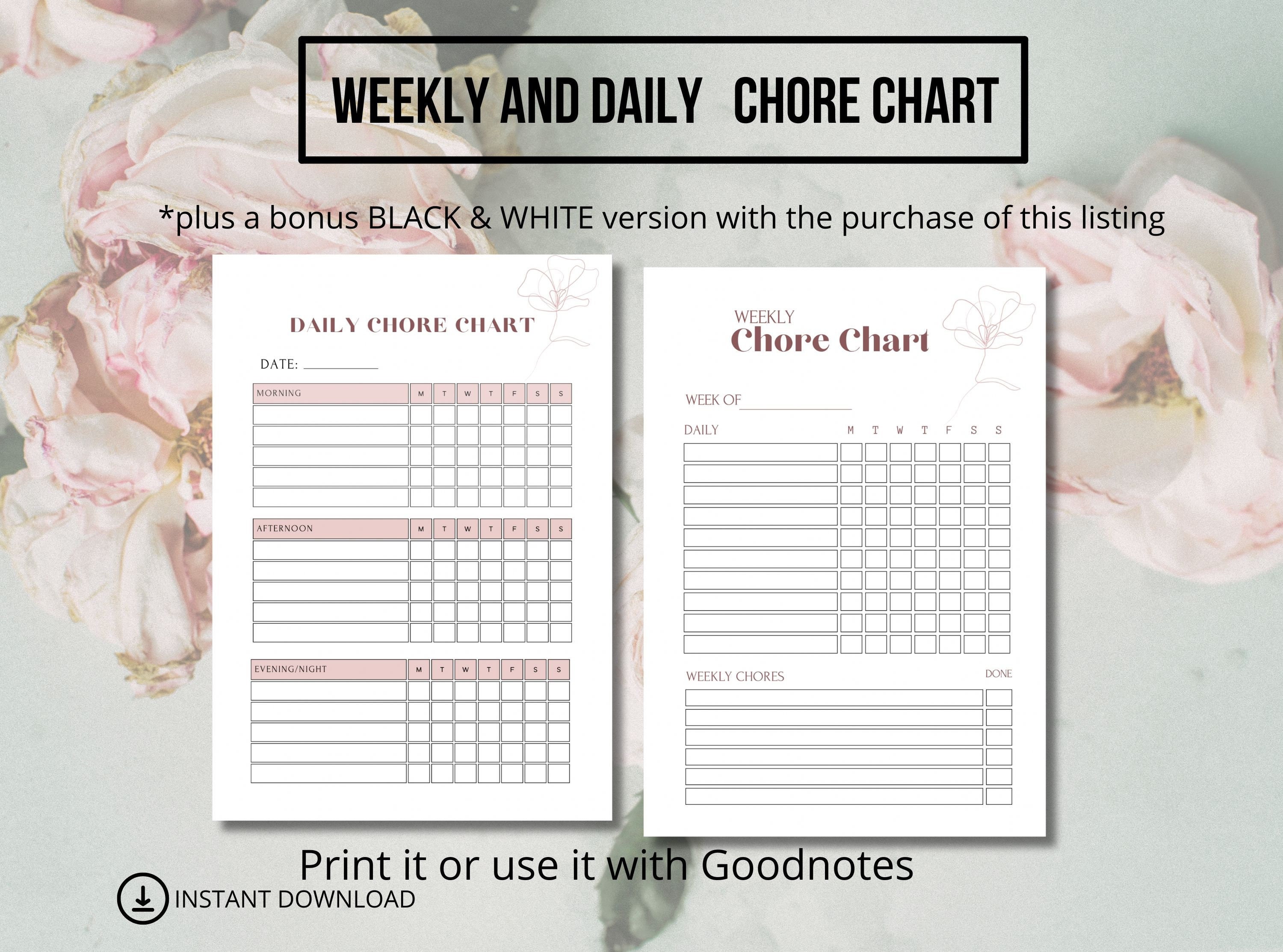 Chores Chart Printable, Weekly Chore Chart Adult, Household Chores ...