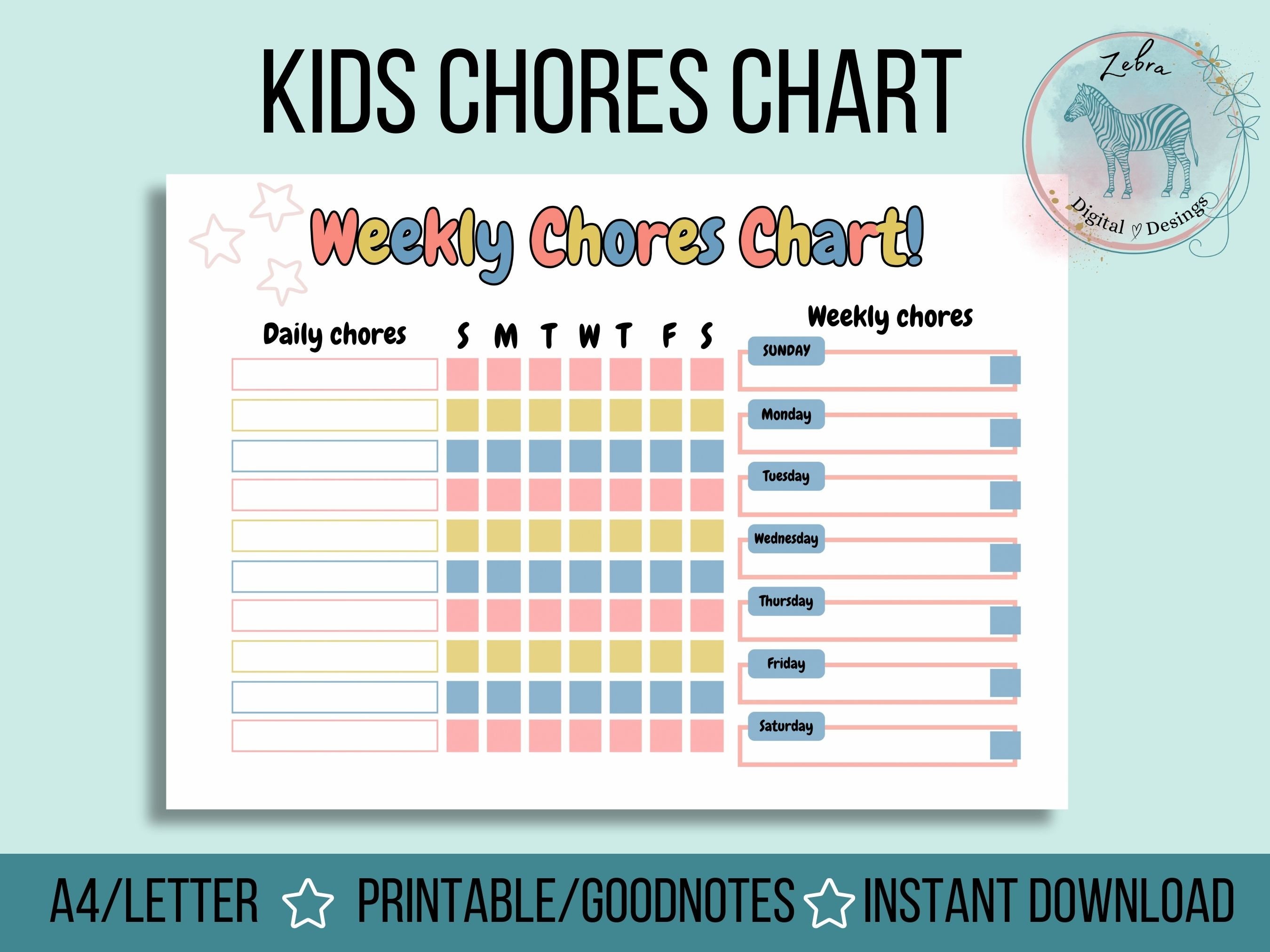 Chores Chart Kids Printable, Kids Chore Chart, Household Chores ...