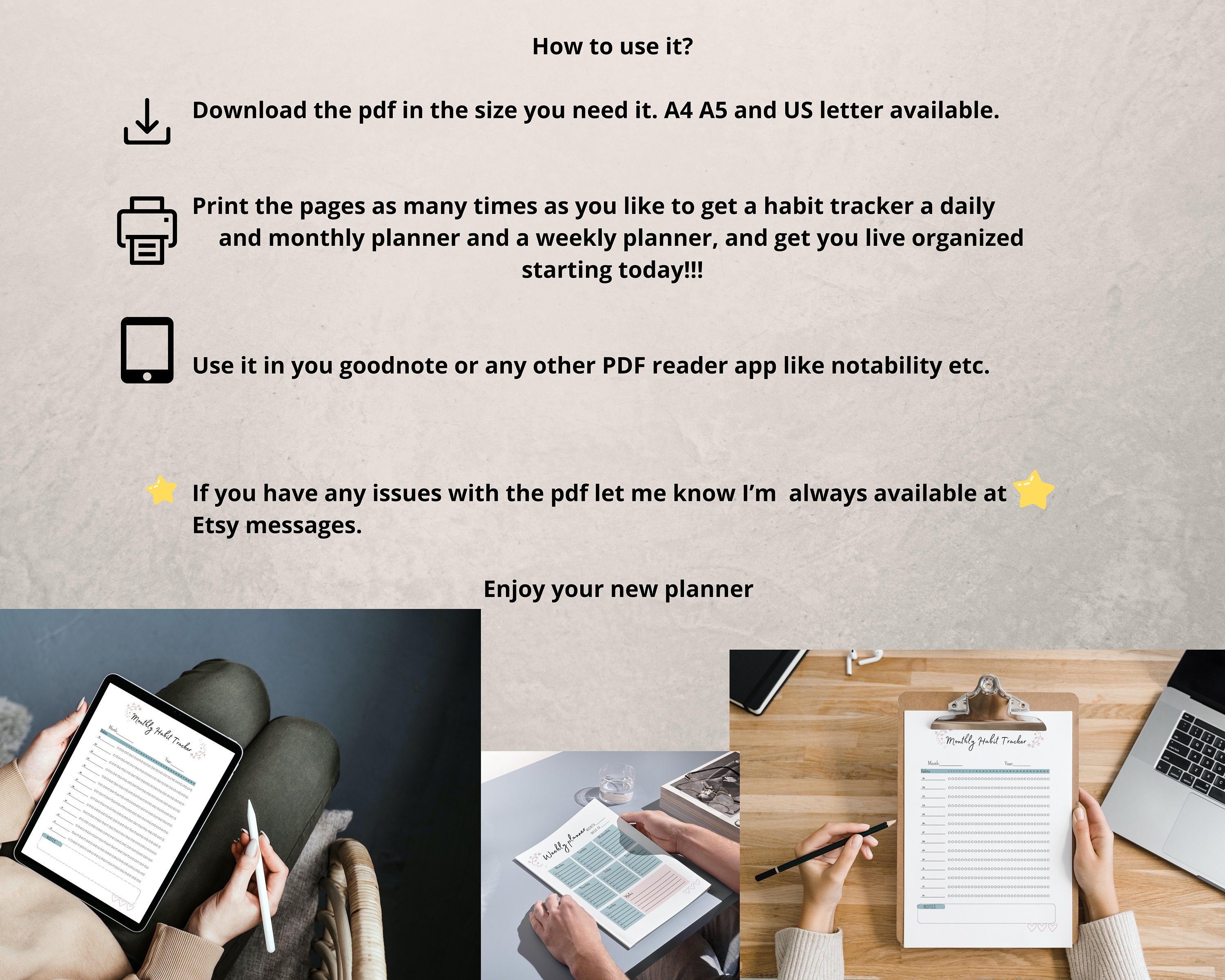 Monthly Habit Tracker Printable, Daily Planner, Weekly Planner, Monthly ...