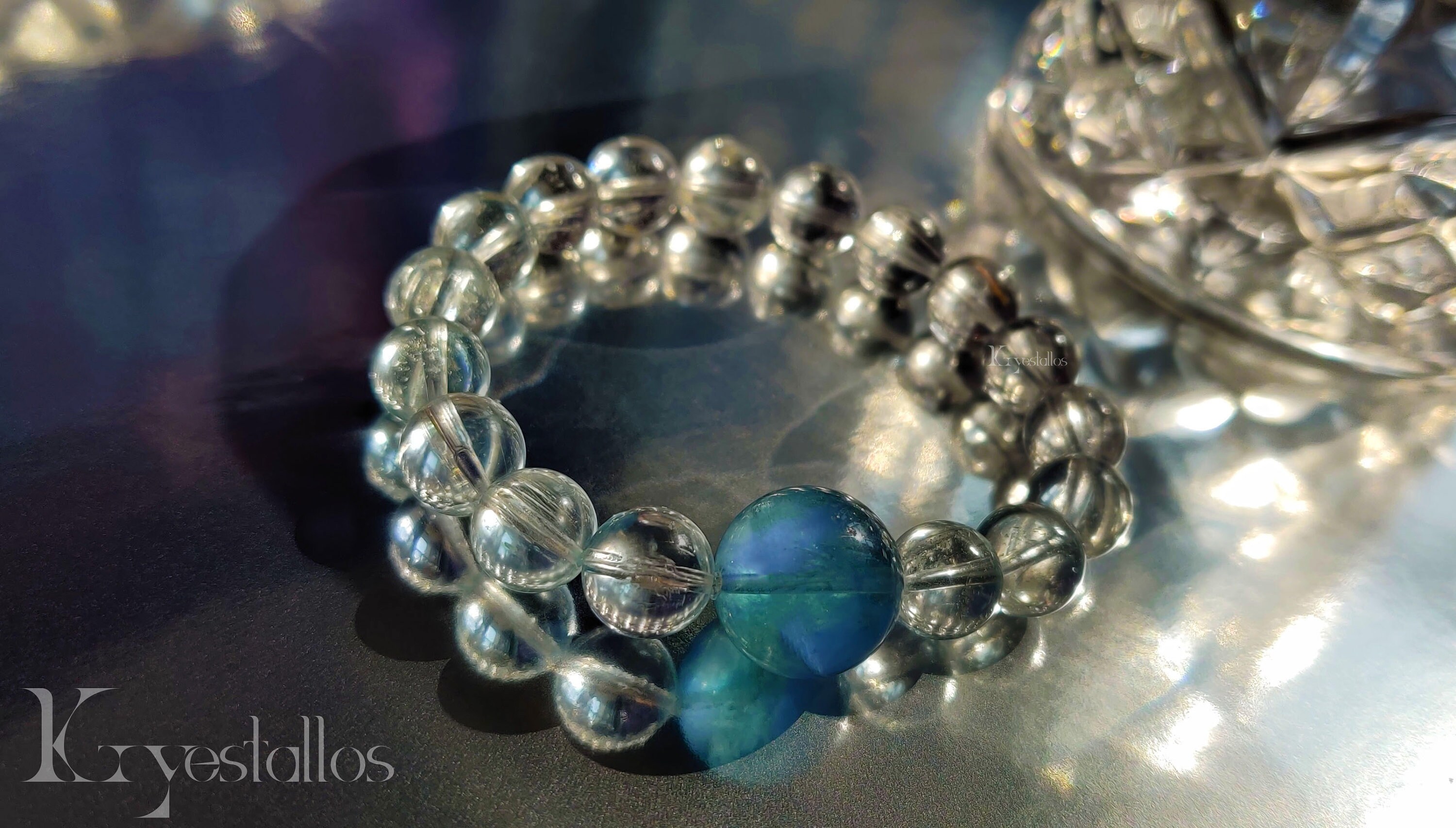 Aquamarine & Topaz Orb Bracelet Rare Deep Blue Neptune Theme - Etsy