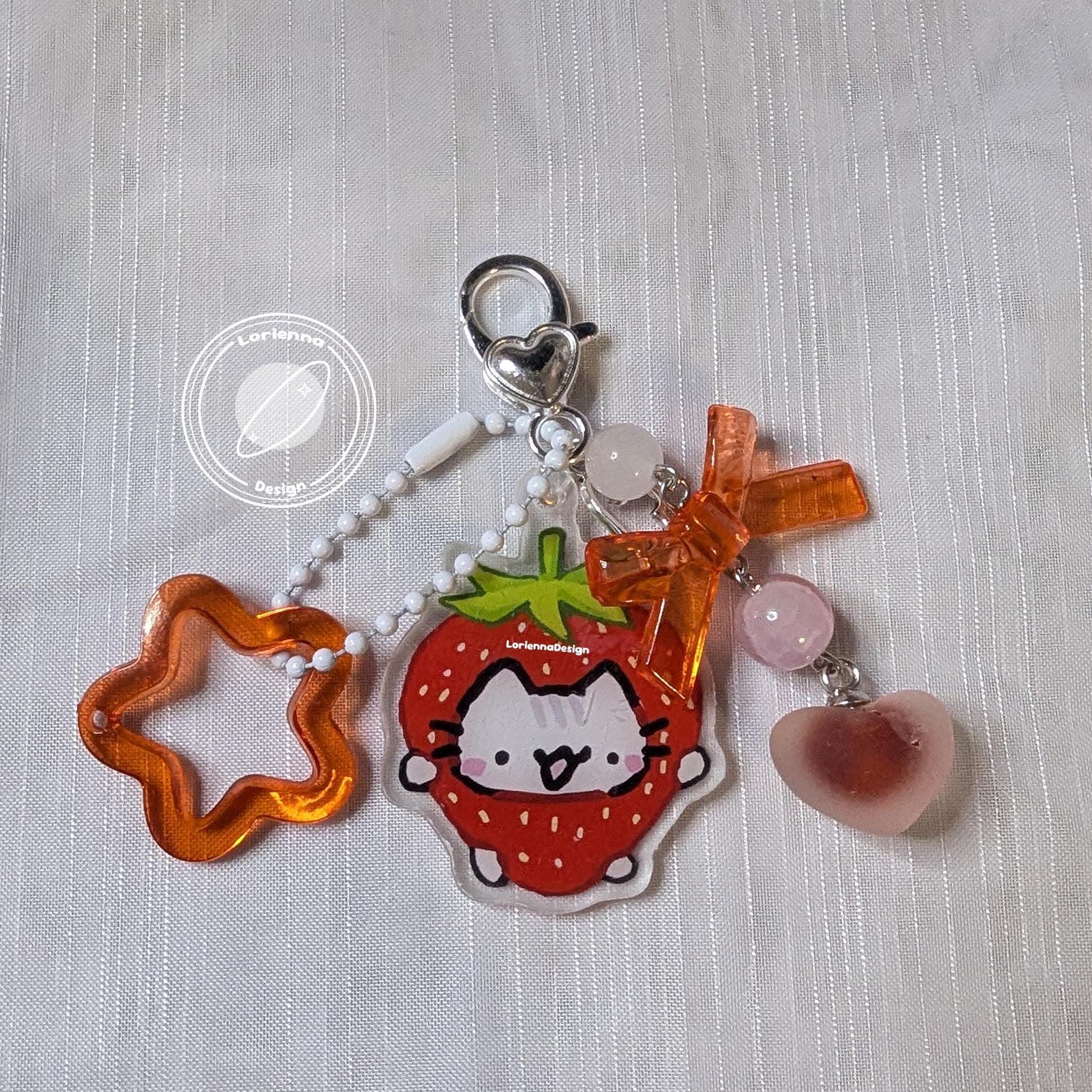 Strawberry & Blueberry Cat Keychain, Beaded Y2K Charm - Etsy