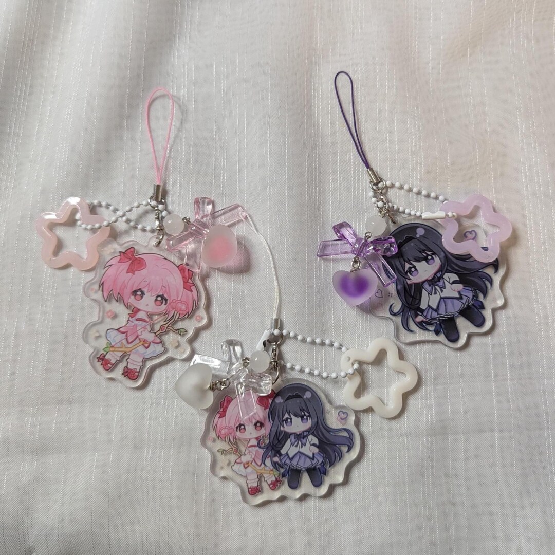 Homura and Madoka Acrylic Keychain / Beaded Jewelry / Beaded Keychain ...