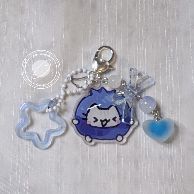 Strawberry & Blueberry Cat Keychain, Beaded Y2K Charm - Etsy