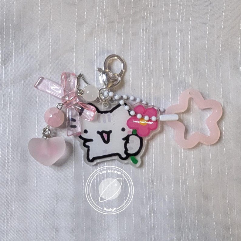 Strawberry & Blueberry Cat Keychain, Beaded Y2K Charm - Etsy