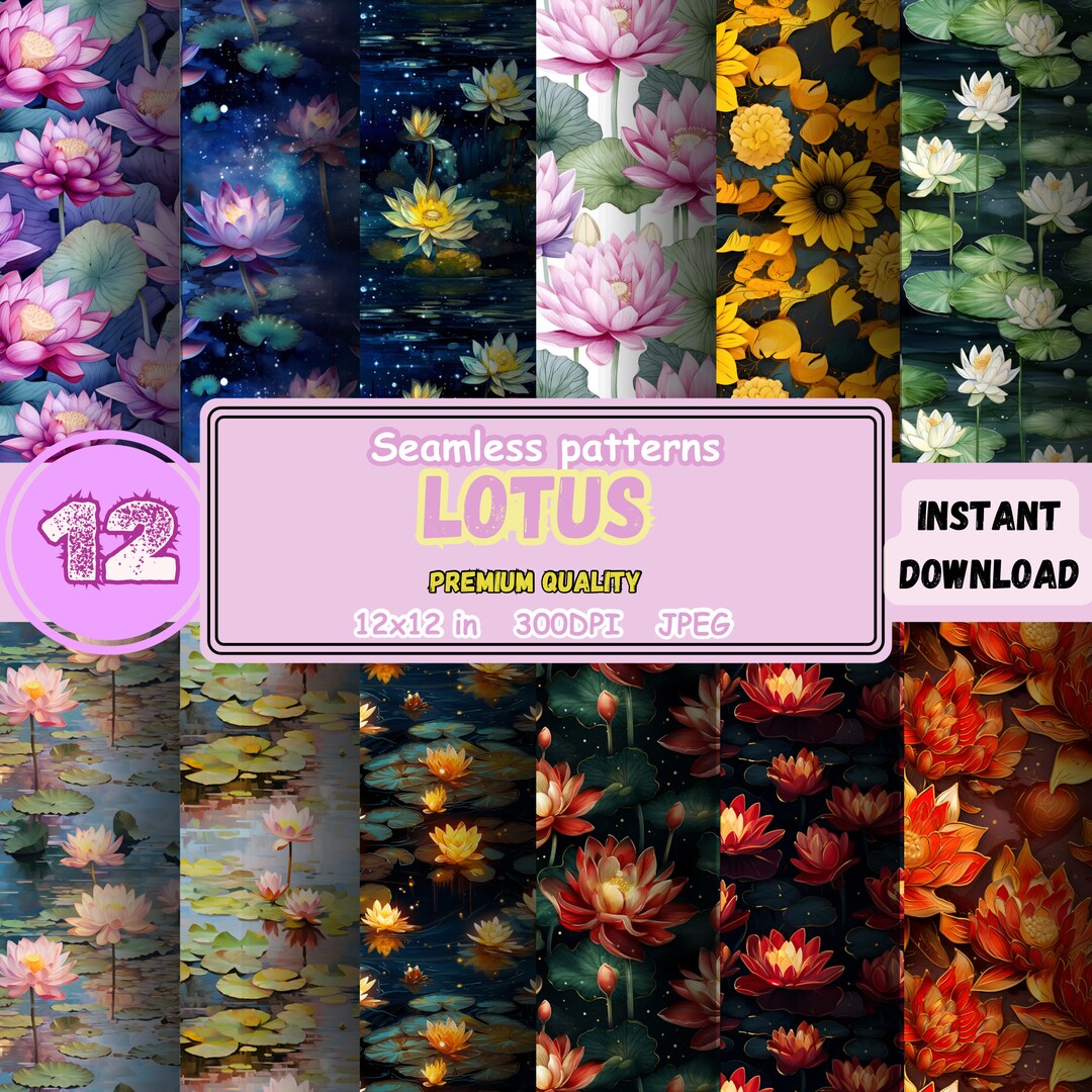 Lotus Digital Paper | 12 Digital Paper | Seamless Patterns | Floral ...