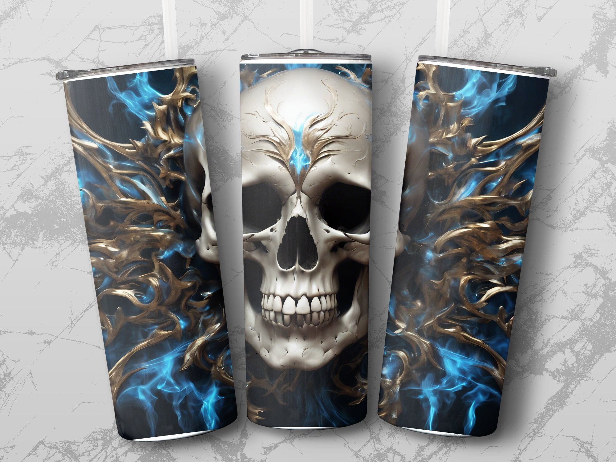 Gold Flame Skull 20 Oz Skinny Tumbler Sublimation Design, Straight ...