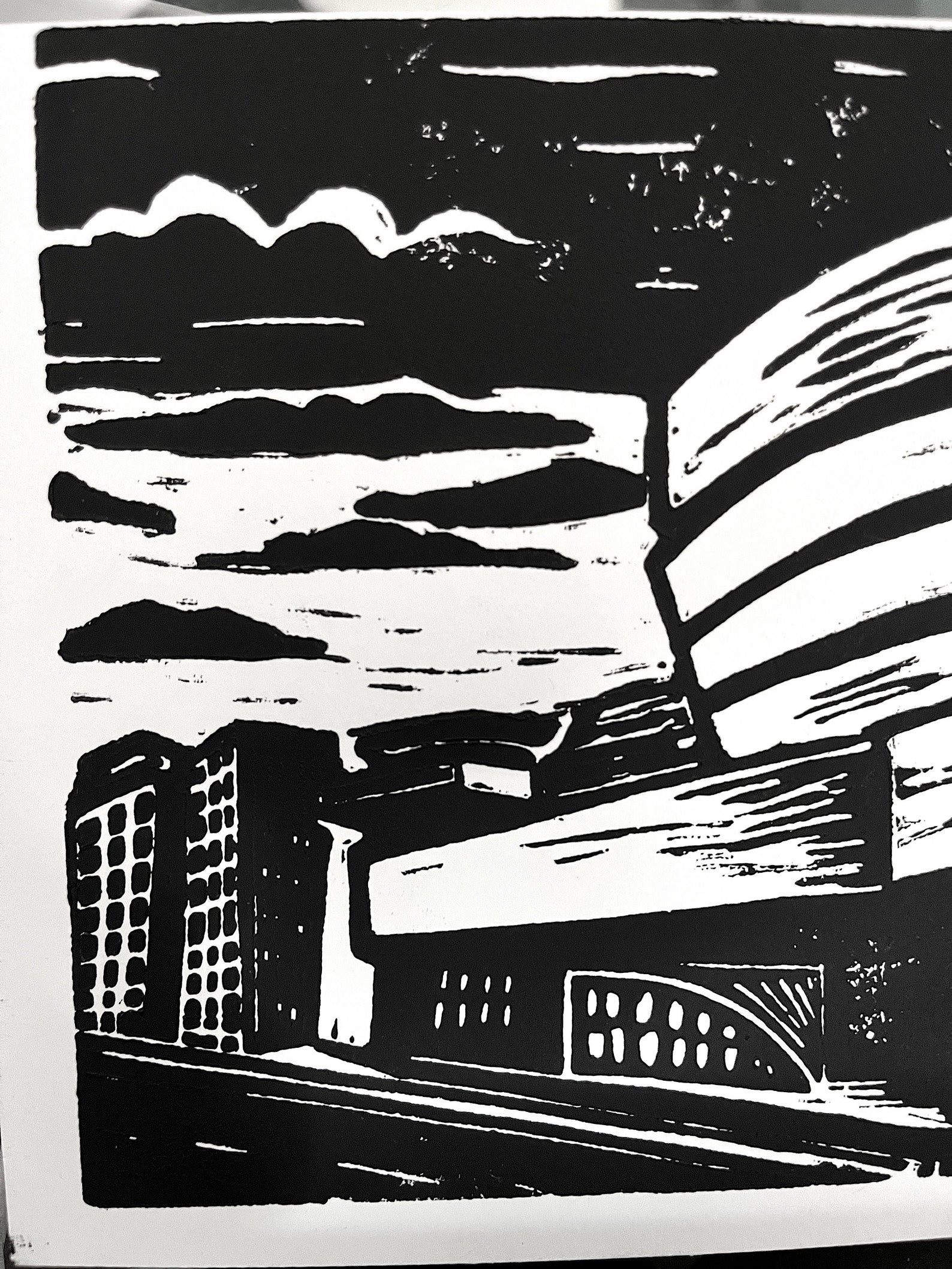 Linocut Print Guggenheim Museum New York City | Black & White 8"x5.5 ...