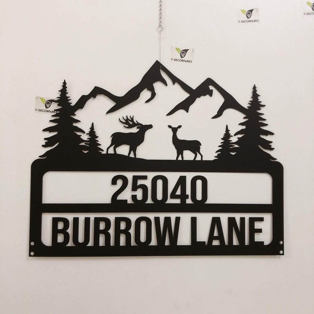 Personalized Deer Mountain Address Sign, Metal House Numbers Sign, Deer ...