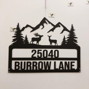 Personalized Deer Mountain Address Sign, Metal House Numbers Sign, Deer ...