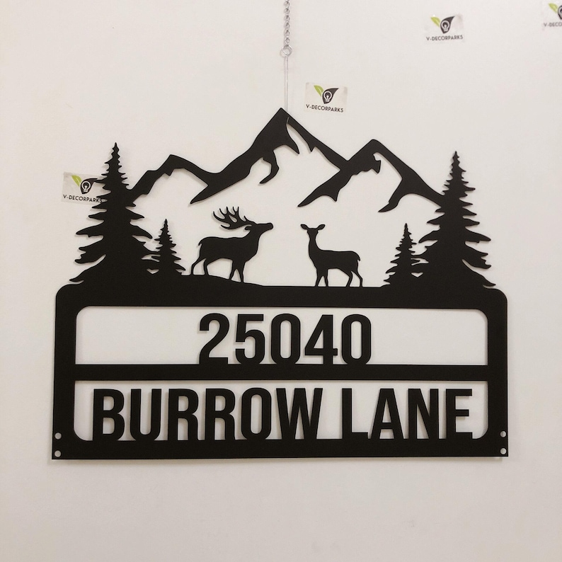 Personalized Deer Mountain Address Sign, Metal House Numbers Sign, Deer ...