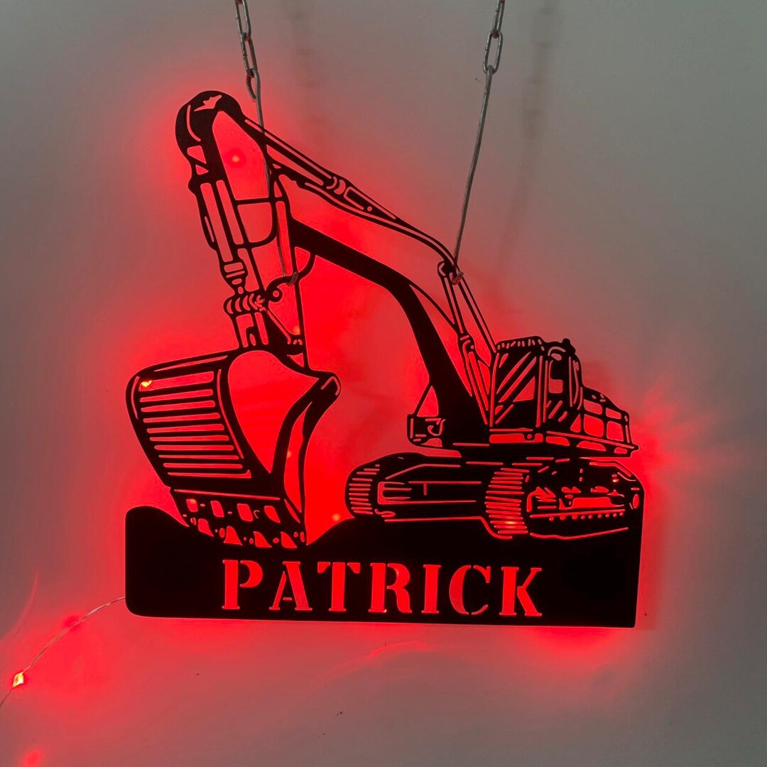 Custom Excavator Metal Wall Art With LED Light, Personalized Excavator ...