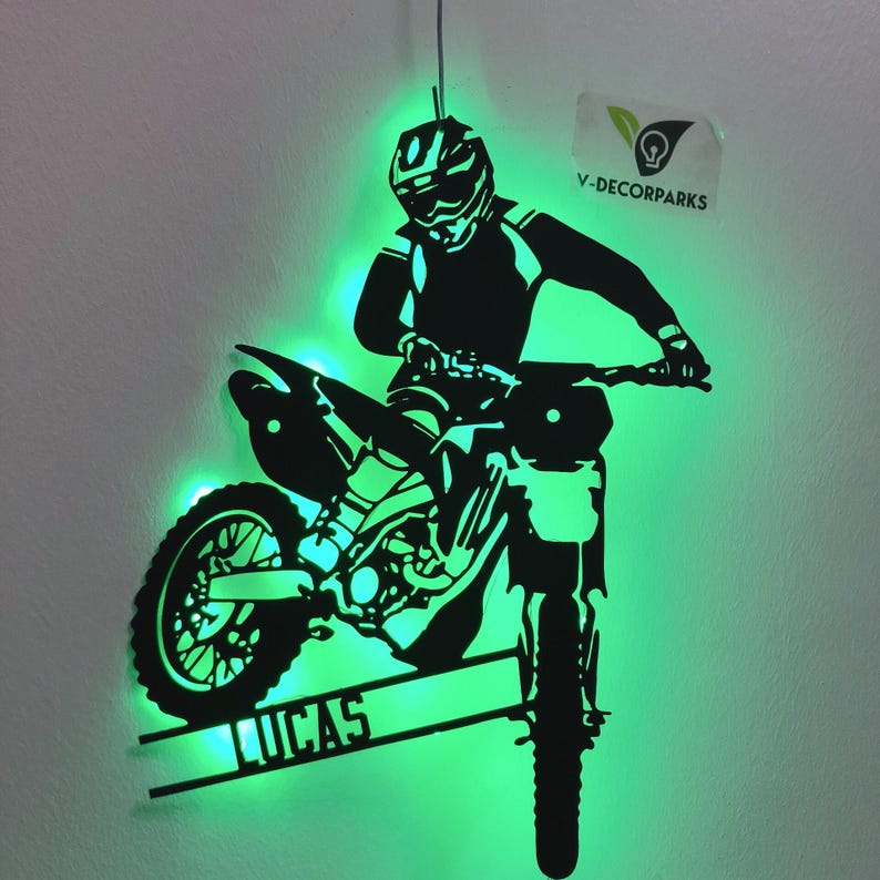 Personalized Motocross Metal Wall Art With LED Lights, Dirt Bike Metal ...