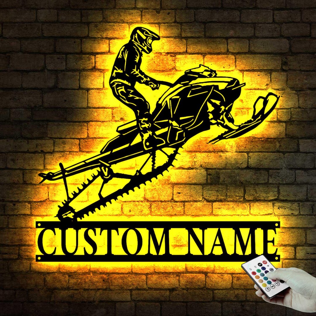 Custom Snowmobile Metal Wall Art LED Light, Personalized Ski-doo Name ...