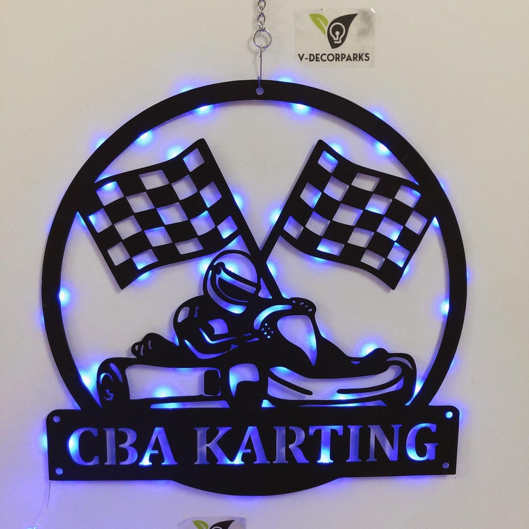 Custom Go Kart Racing Monogram Metal Wall Art With LED Lights, Go Kart ...