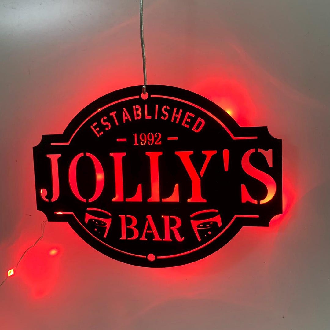 Custom Bar Metal Wall Art With LED Lights, Personalized Bar Metal Name ...