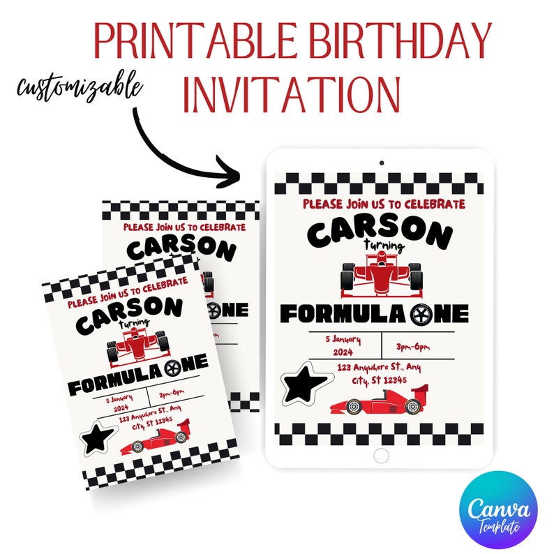 Invitación digital del primer cumpleaños de Fórmula Uno - Etsy México