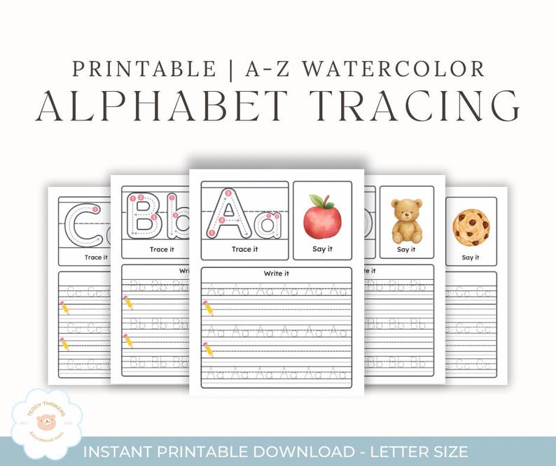Printable A-Z Watercolor Alphabet Tracing Worksheets – Preschool ...