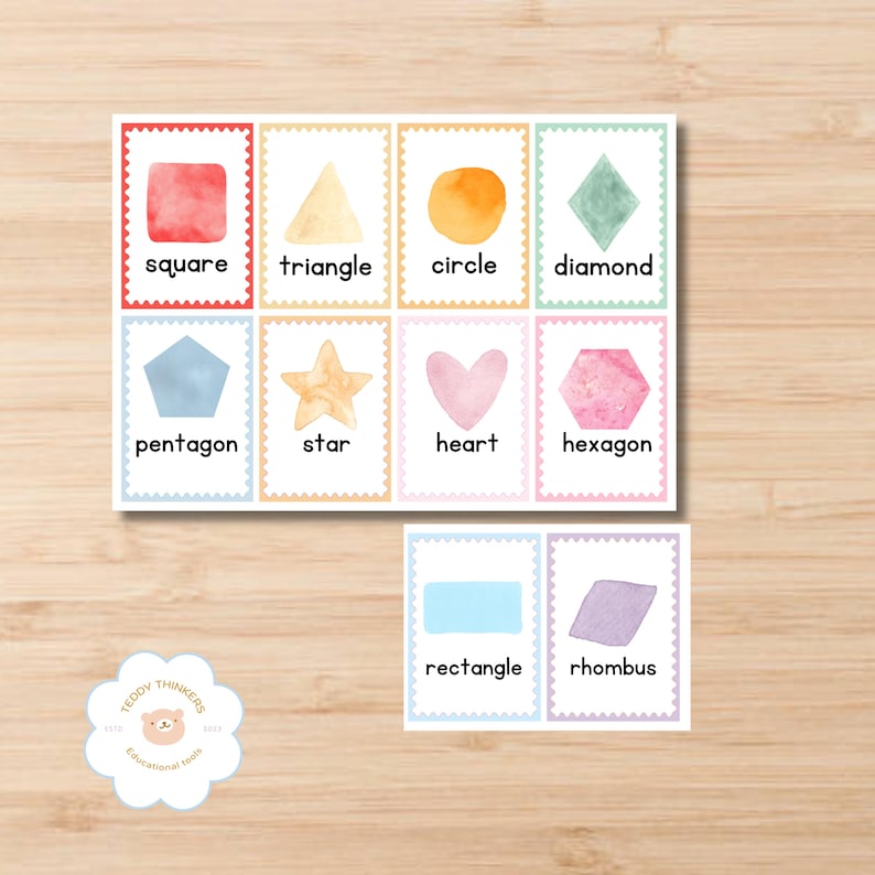 Printable Shapes Flashcards | Preschool & Kindergarten Watercolor Flash ...