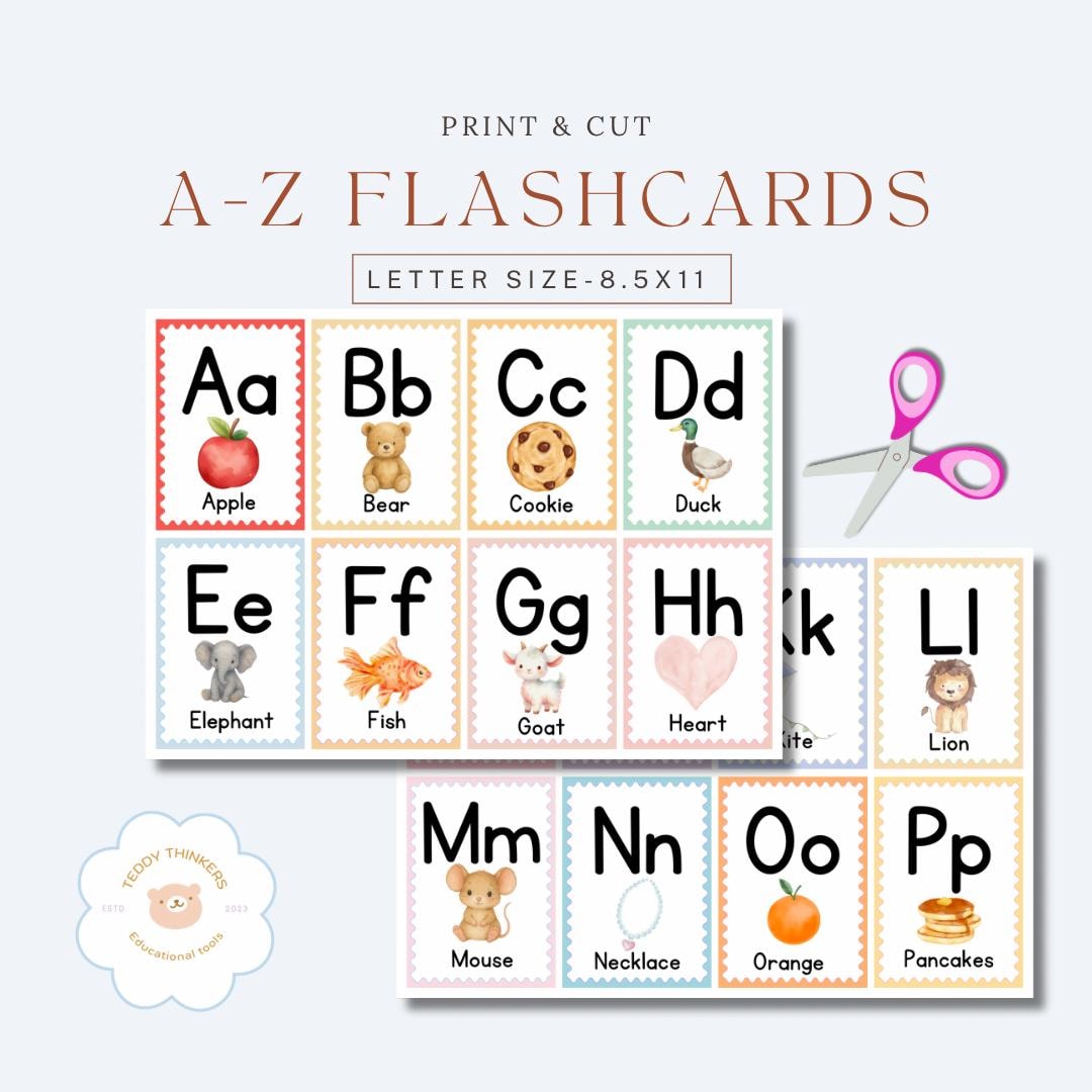 A–Z Printable Flashcards | Watercolor Alphabet Cards for Kids - Etsy