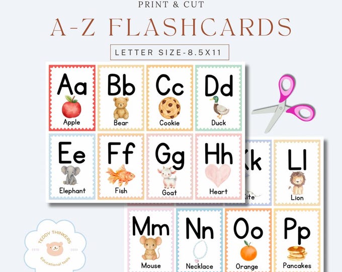 A–Z Printable Flashcards | Watercolor Alphabet Cards for Kids - Etsy
