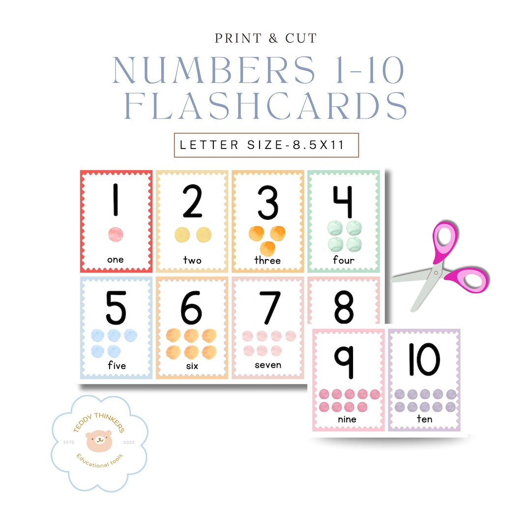 Watercolor Numbers 1–10 Flashcards | Preschool & Kindergarten Printable ...