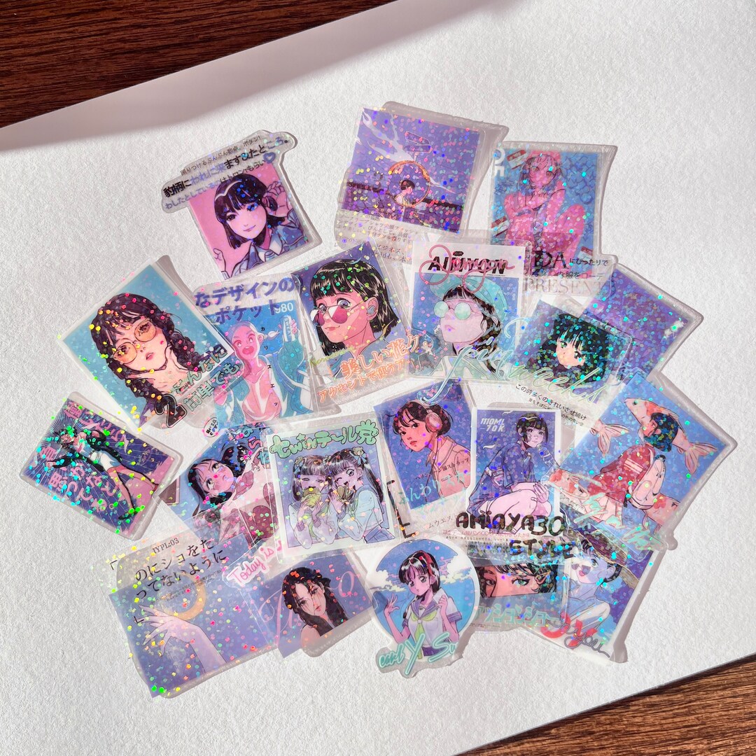 Japanese Retro Harajuku Girls (blue) Holographic Stickers 20 Pack ...
