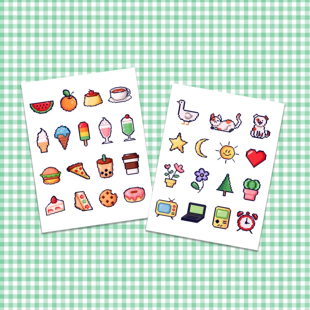 Kawaii Pixelated Stickers 2 Sheets Set | Diary Planner Decorative ...
